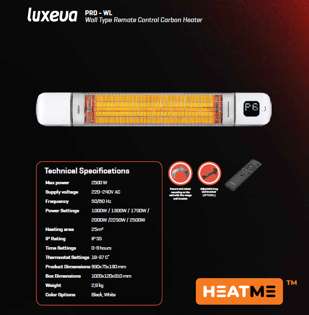 LUXEVA - 230V, Wall Mounted Carbon Heater, with Remote Control – Heatme.co.nz